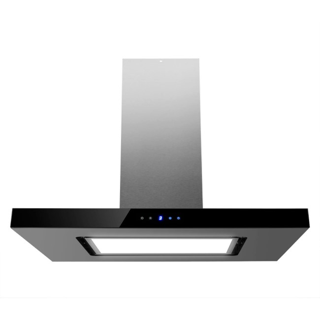 electriQ 90cm Island Cooker Hood with LED Panel - Black Glass | electriQ