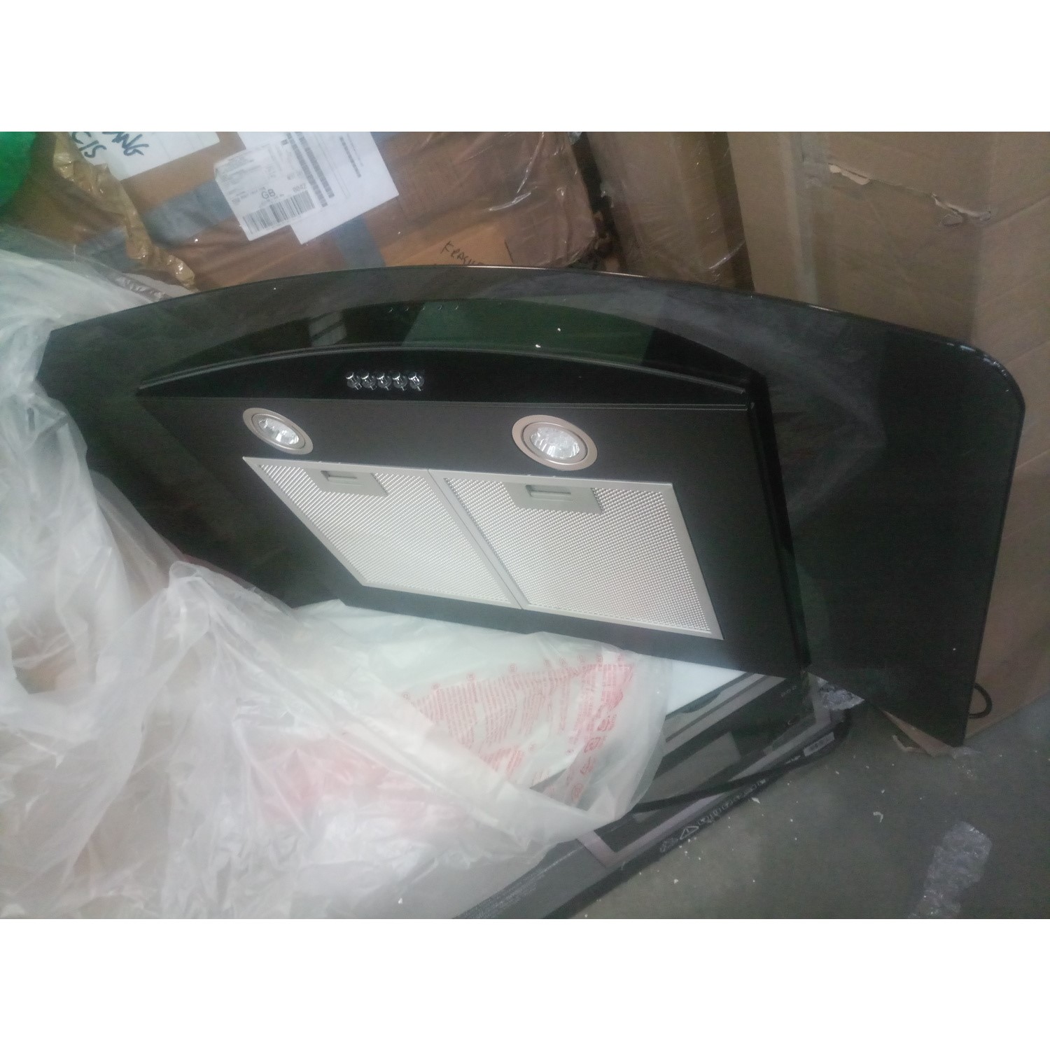 Refurbished electriQ 90cm Curved Glass Satin Black Push Button Chimney ...