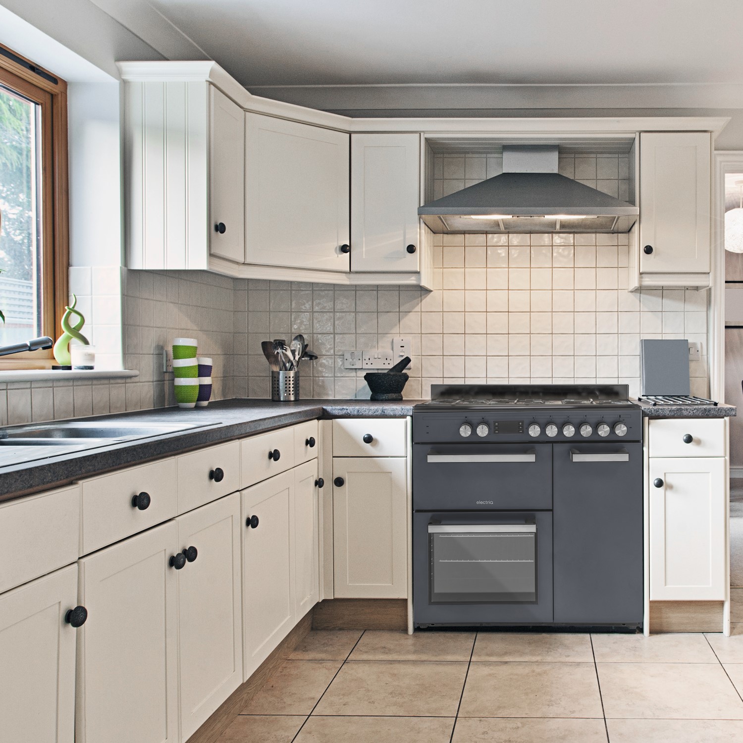 electriQ 90cm Dual Fuel Triple Cavity Range Cooker - Charcoal Grey ...