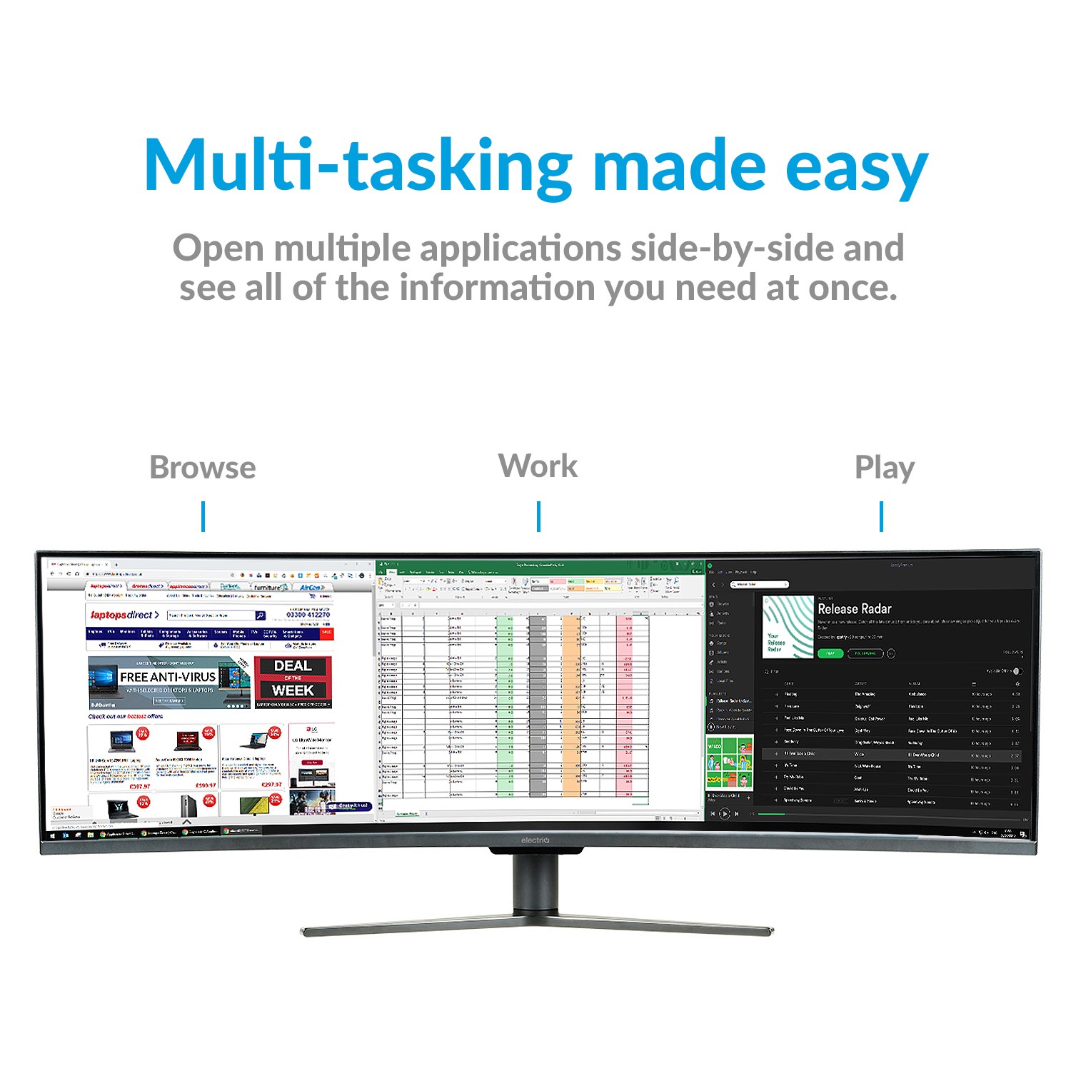 electriQ 49" QLED 144Hz Full HD Super UltraWide Curved Monitor | electriQ