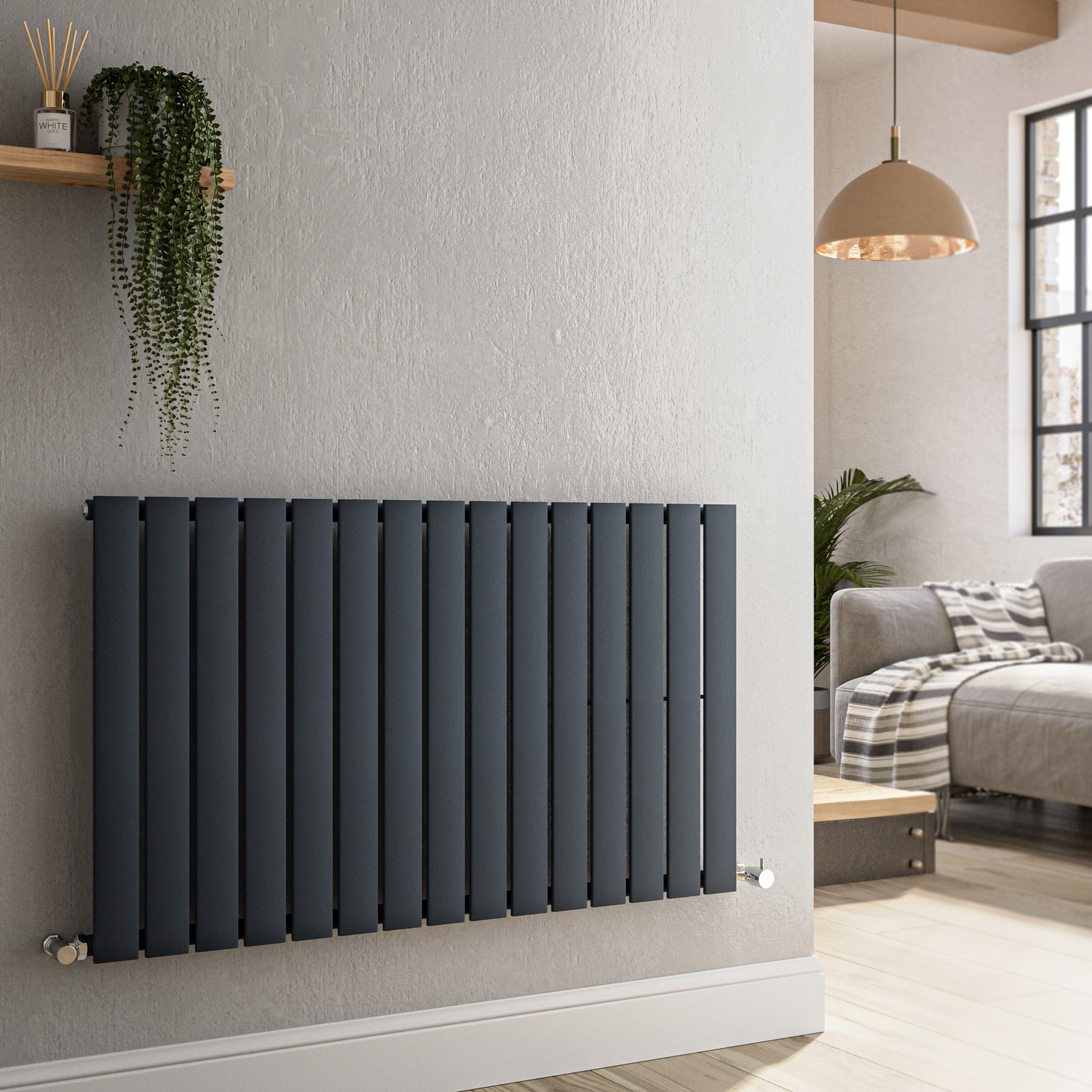 Riace Anthracite Horizontal Flat Designer Radiator 600x1020mm Single ...