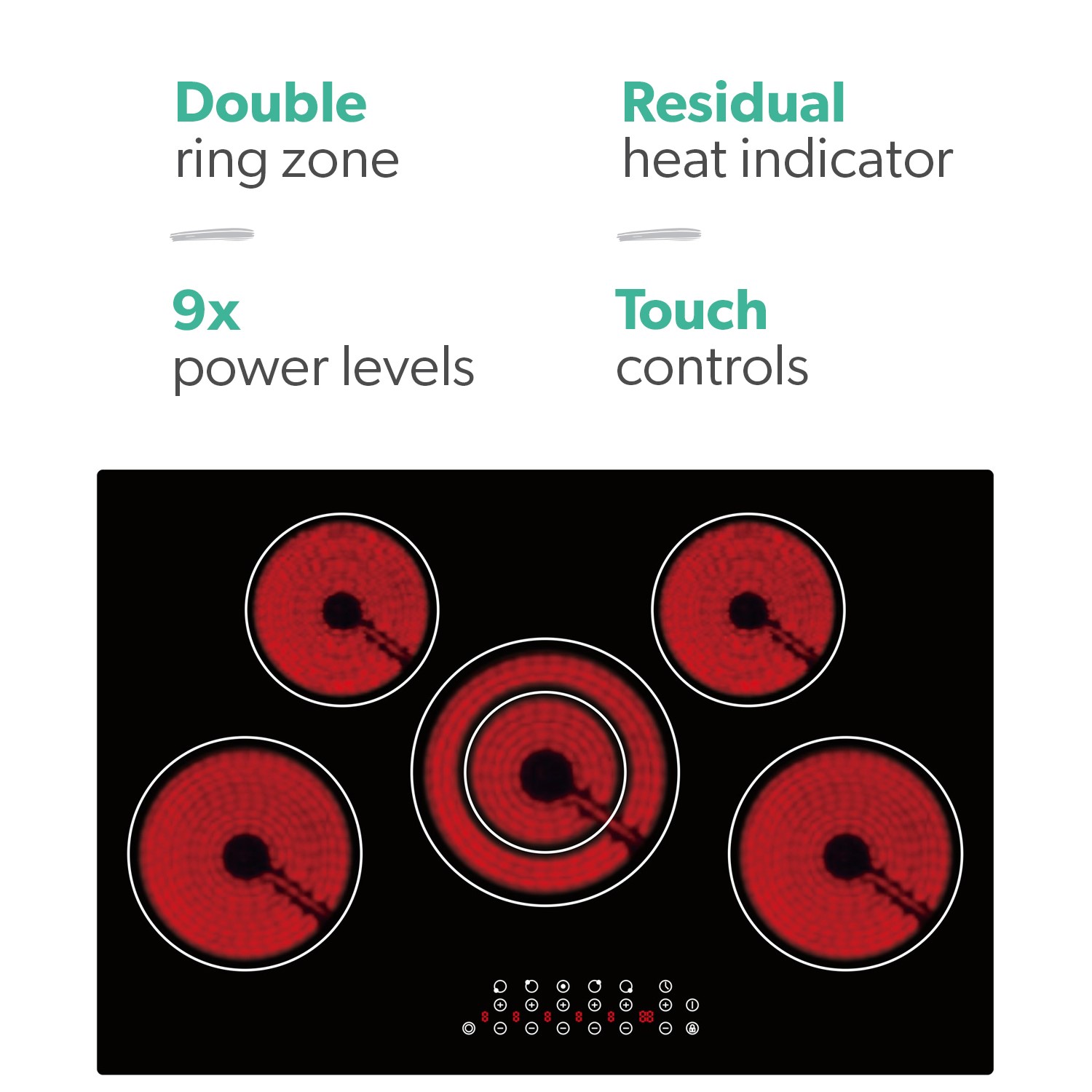 GRADE A3 - electriQ 77cm 5 Zone Touch Control Ceramic Hob | electriQ